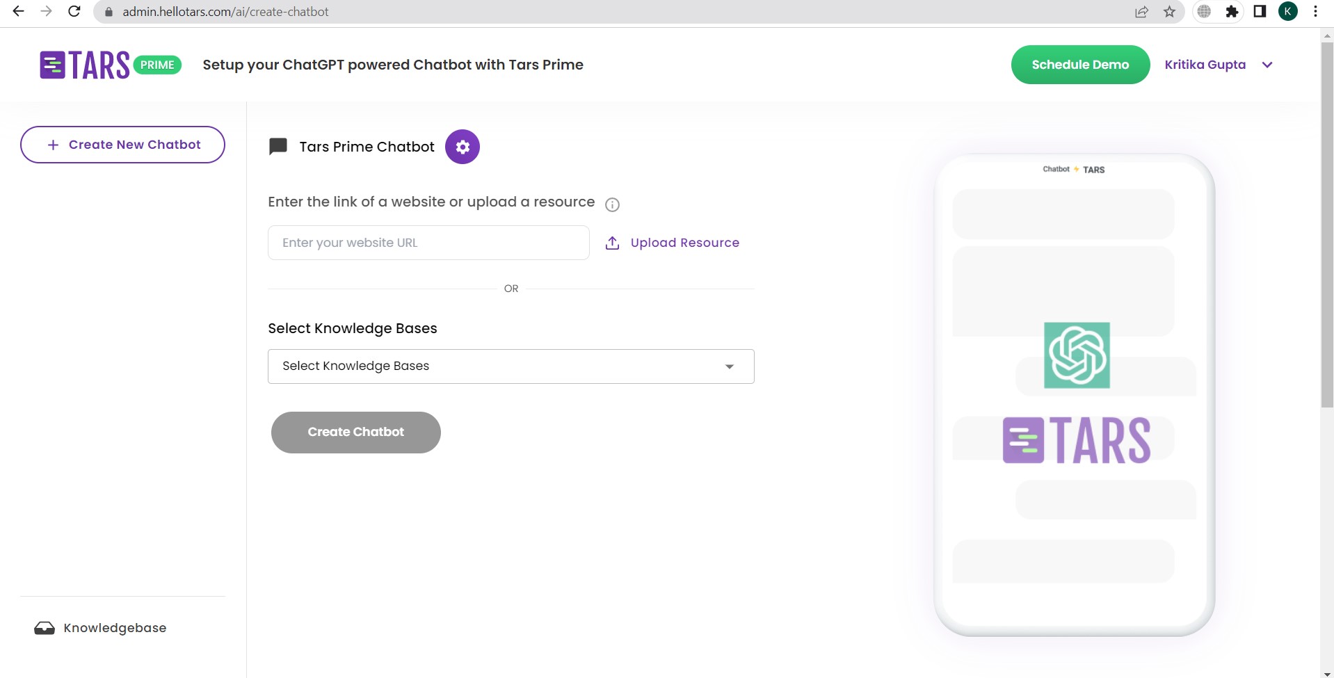 Introducing Tars Prime: Build Your Own ChatGPT-Powered AI Chatbot within Seconds - Tars Blog